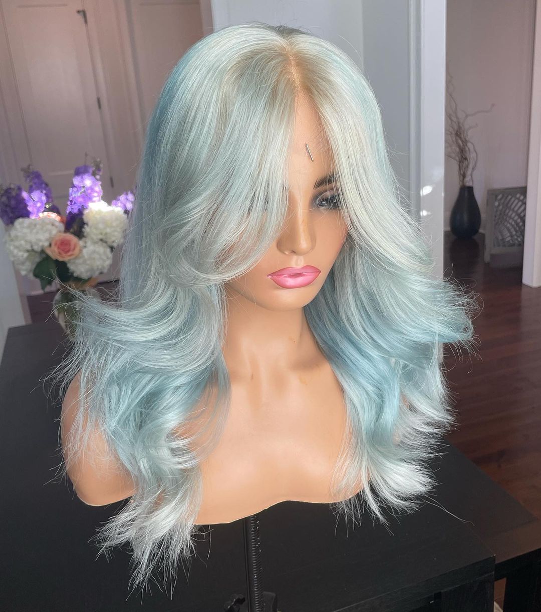 NHA Light Blue Silver Wavy Lace Front Wig – newhairagenda